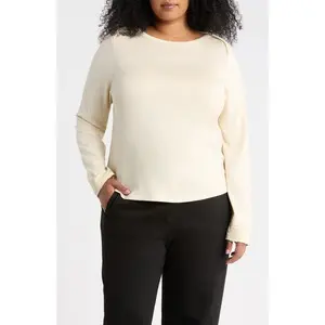 CITY BLUES Boat Neck Top With Lace Cuffs - Parchment