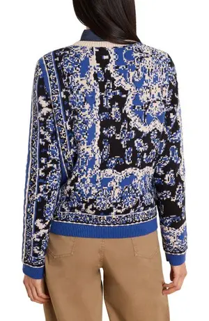 NIC+ZOE Bandana Jacquard Crewneck Sweater