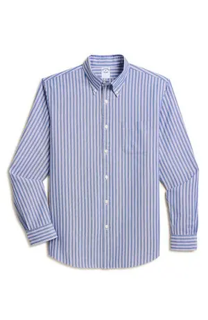 Brooks Brothers Stripe Performance Oxford Dress Shirt - Blue Stripe