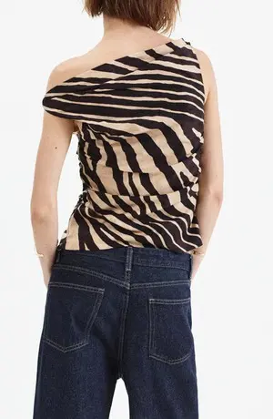 Mango Print Drape Asymmetric Top