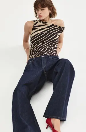Mango Print Drape Asymmetric Top