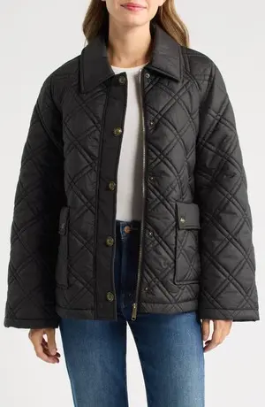 Sam Edelman Crest Quilted Snap Jacket - Black