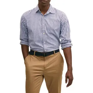 Brooks Brothers Plaid Performance Oxford Dress Shirt - White Navy Checkered