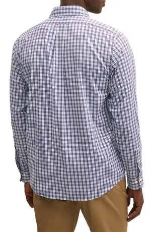 Brooks Brothers Plaid Performance Oxford Dress Shirt - White Navy Checkered