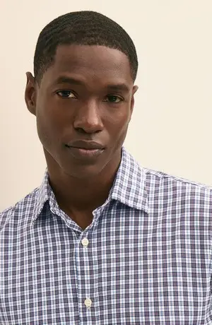 Brooks Brothers Plaid Performance Oxford Dress Shirt - White Navy Checkered
