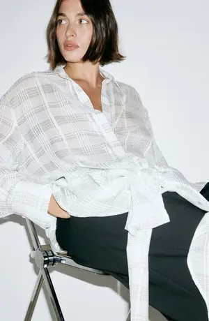 Mango Check Oversize Tie Side Top