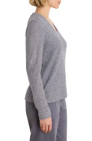 NIC+ZOE Soft Waffle Thermal V-neck Top - Slate