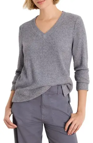 NIC+ZOE Soft Waffle V-neck Top - Slate