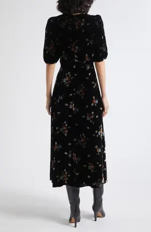 Sea Leda Velvet Puff Sleeve Midi Dress