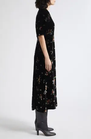 Sea Leda Velvet Puff Sleeve Midi Dress