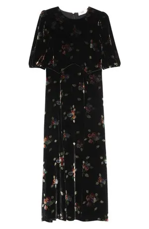 Sea Leda Velvet Puff Sleeve Midi Dress