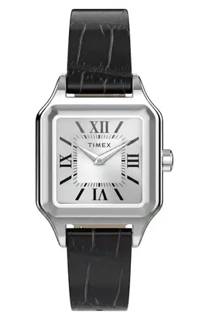 Timex® Addison Leather Strap Watch - Black