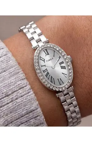 Timex® Cavatina Crystal Oval Link Bracelet Watch - Silver
