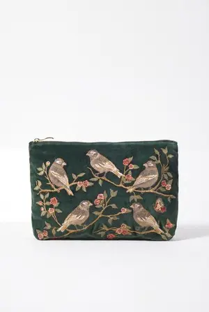ELIZABETH SCARLETT Songbirds Secret Garden Velvet Everyday Pouch - Forest
