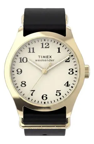Timex® Weekender Leather Strap Watch Black