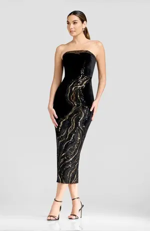 Dress The Population Viviana Sequin Velvet Cocktail Midi Dress
