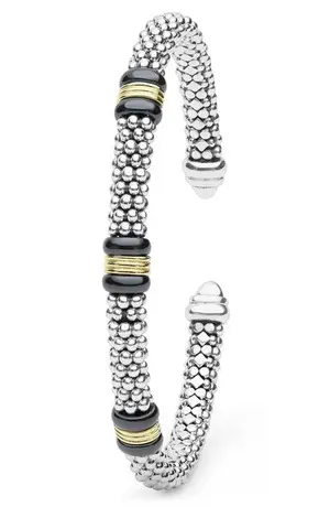 Lagos Signature Caviar 18k Gold & Black Ceramic Cuff Bracelet