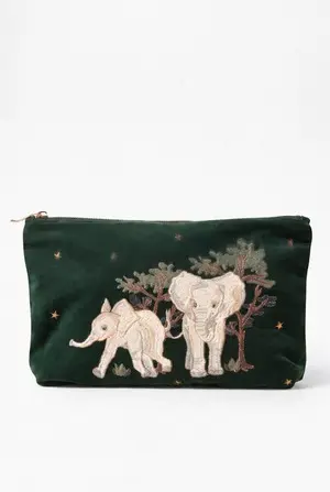 ELIZABETH SCARLETT Baby Elephant Conservation Velvet Everyday Pouch - Forest