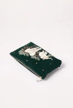 ELIZABETH SCARLETT Baby Elephant Conservation Velvet Everyday Pouch - Forest