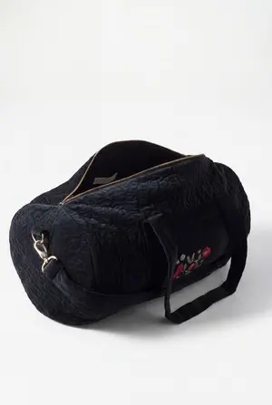 ELIZABETH SCARLETT Quilted Velvet Overnight Bag With Embroidered Poppies