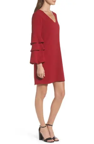 Charles Henry Tiered Ruffle Sleeve Dress