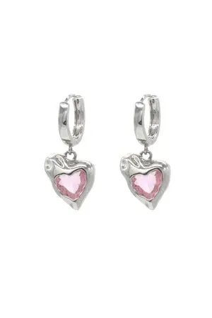 VELVET LUNA Liquid Heart Charm Earrings - Silver