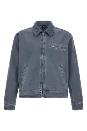 A.p.c. Alexis' Cotton Canvas Jacket With Corduroy Collar - Gray