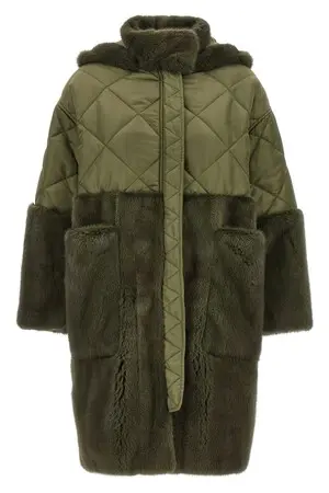 BLANCHA Long Quilted Down Jacket With Mink Inserts