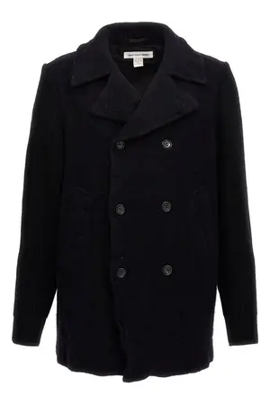 Comme Des Garçons Double-breasted Wool Coat With Knitted Sleeves