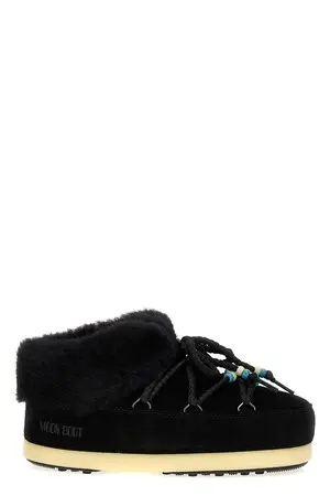 Moon Boot Suede And Shearling Ankle Boots With Bead Detailing - Black