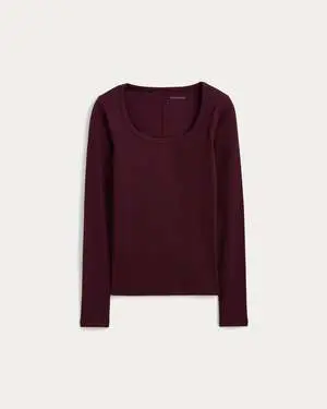 Everlane Effortless Rib Classic Long Sleeve - Deep Plum