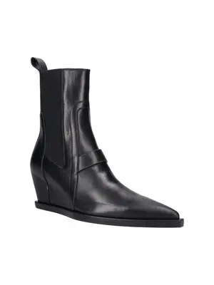Rick Owens Leather Wedge Ankle Boots - Black
