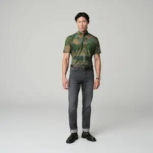 INDOCHINO London Geometric Print Casual Shirt - Olive