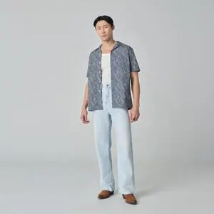 INDOCHINO London Daisy Print Camp Shirt - Blue