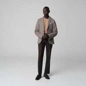 INDOCHINO Malta Wide Herringbone Wool Stretch Blazer - Brown