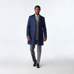 INDOCHINO Huntley Herringbone Navy Chesterfield Overcoat - Blue