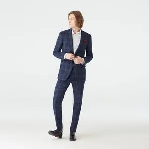 INDOCHINO Kingscourt Basketweave Plaid Blazer - Navy