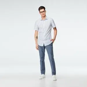 INDOCHINO Stroud Stripe Light Blue Casual Shirt - Navy