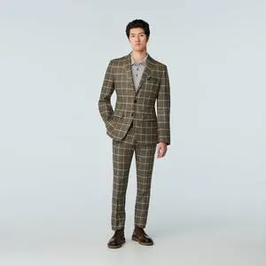 INDOCHINO Madesimo Linen Windowpane Suit - Olive