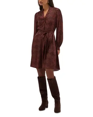 HOBBS LONDON Hilary Printed Tie Waist Dress