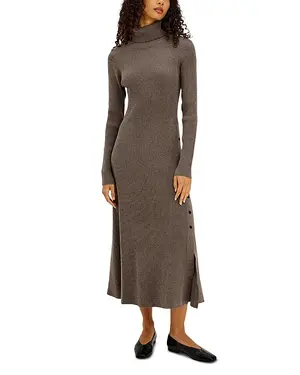 Rails Button Trim Ribbed Knit Turtleneck Dress