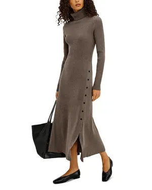 Rails Button Trim Ribbed Knit Turtleneck Dress