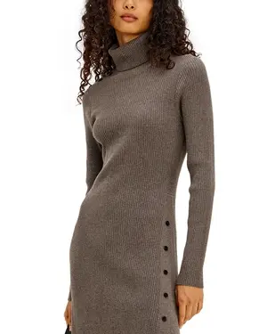 Rails Button Trim Ribbed Knit Turtleneck Dress
