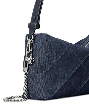 Tory Burch Fleming Large Diamond Quilted Denim Crossbody Bag