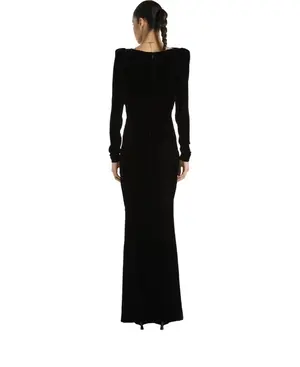 Balmain Long Velvet And Lace Dress