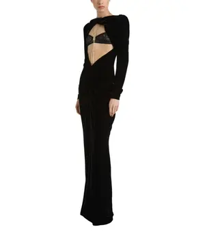 Balmain Long Velvet And Lace Dress