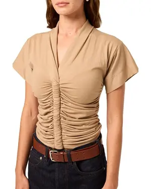 THE LINE BY K Penelope Ruched Front Top - Beige