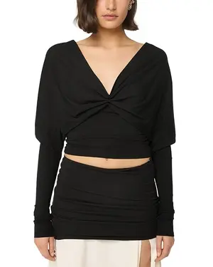 THE LINE BY K Selvie Pleated Batwing Top - Black