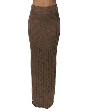 JLUXLABEL Jluxlabel Resort Metallic Ribbed Maxi Skirt Bronze