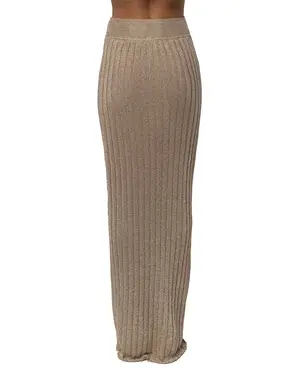 JLUXLABEL Resort Metallic Ribbed Maxi Skirt - Gold